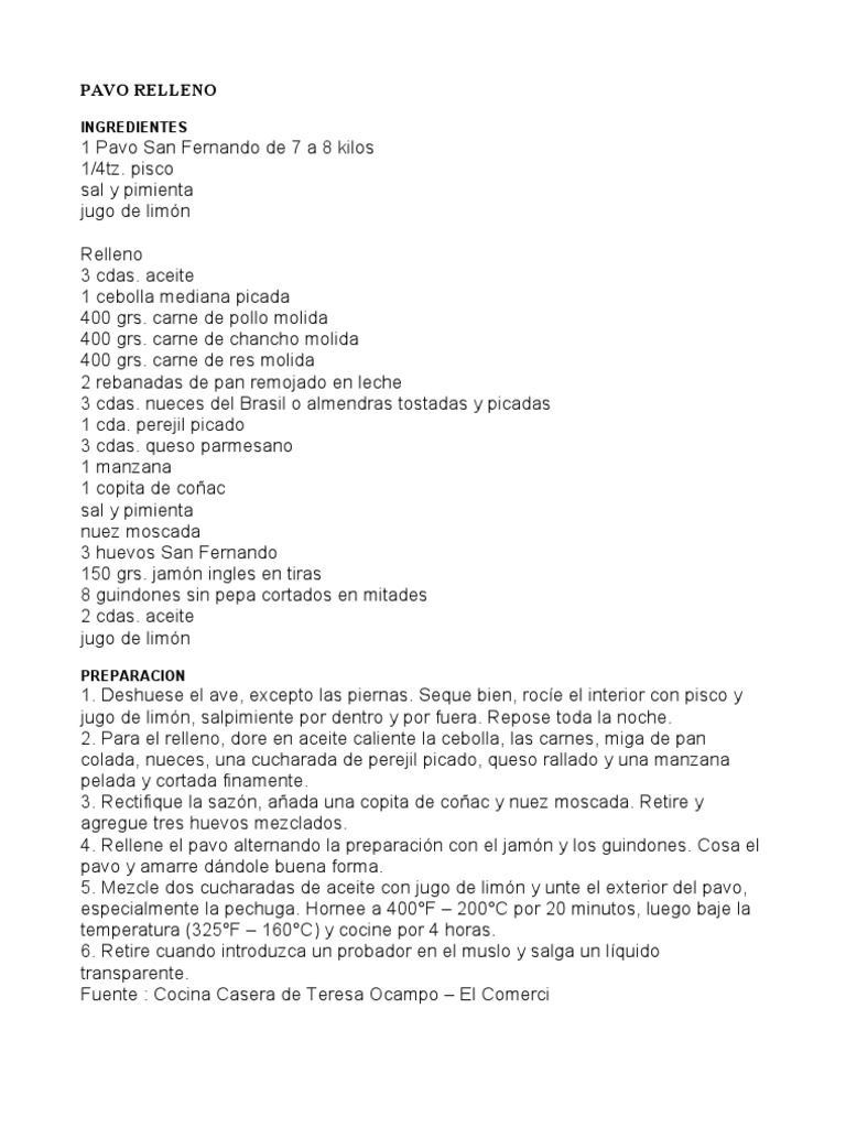 Pavo Relleno | PDF | Relleno | Carne molida