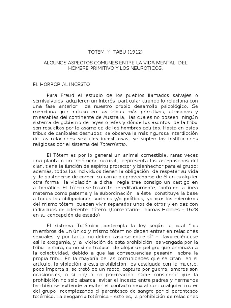Totem y Tabu El Horror Al Incesto | PDF | Incesto | Sicología