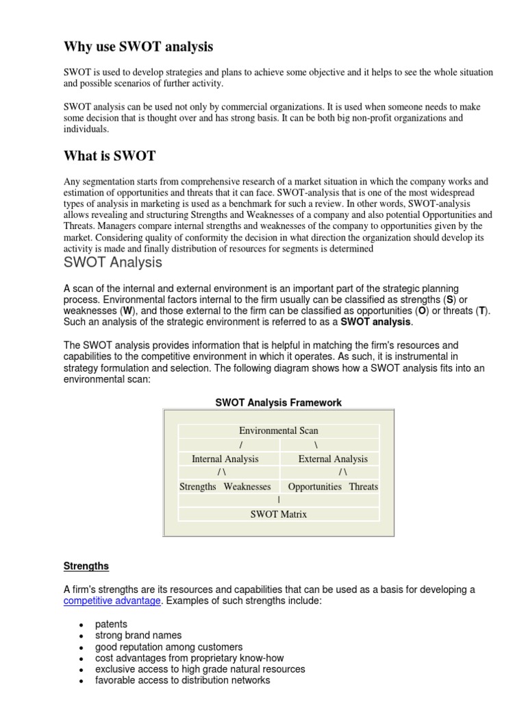 Why Use SWOT Analysis | PDF | Swot Analysis | Strategic Management