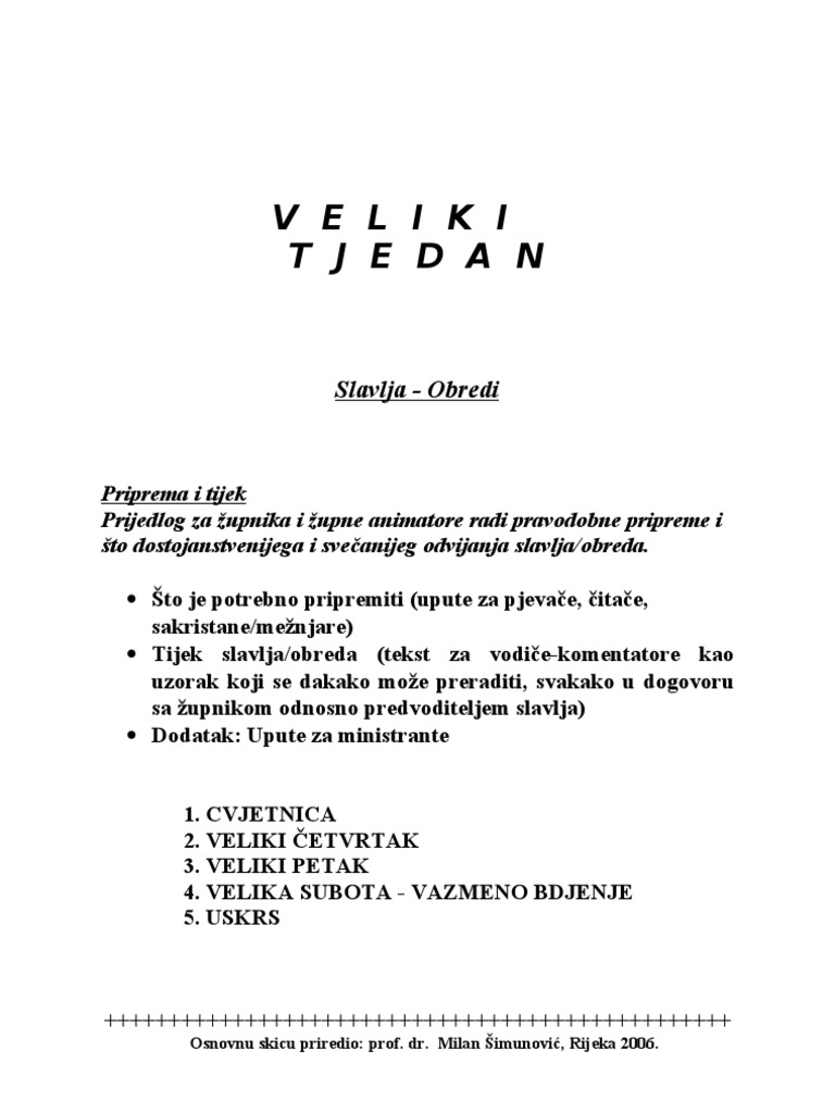 VELIKI TJEDAN - Suradnici | PDF