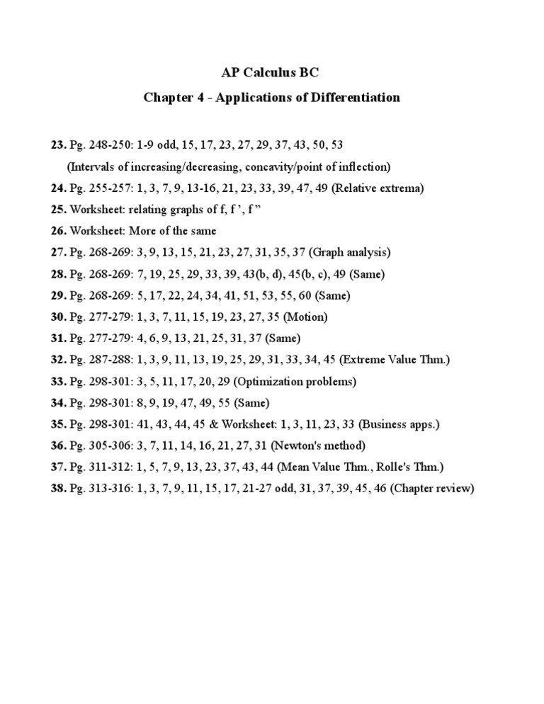 AP Calculus BC Chapter 4 - Applications of Differentiation | PDF