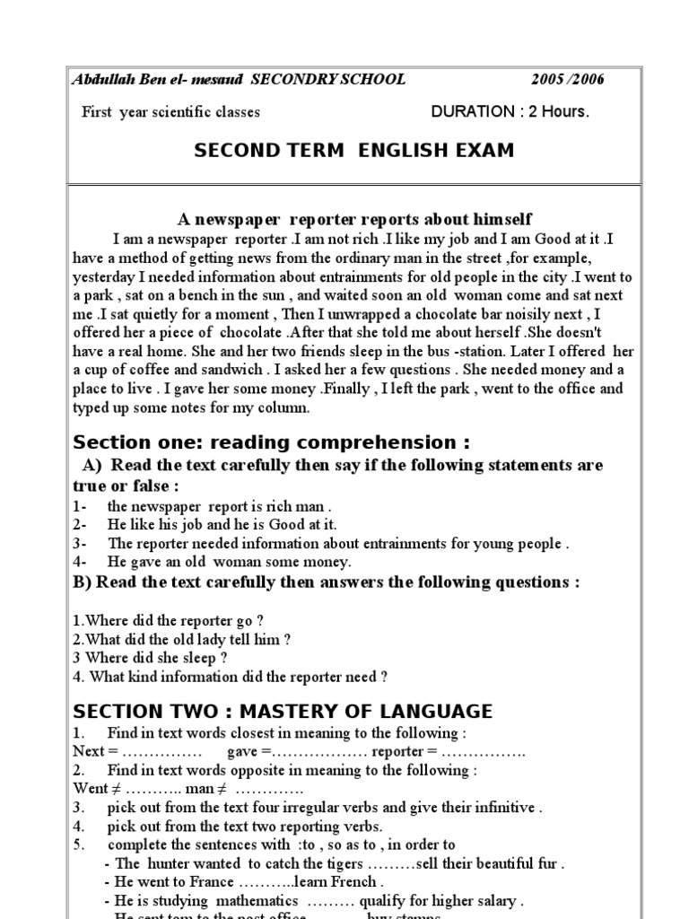 English Exam: Newspaper Reporter Story | PDF | Onomastics | Language ...