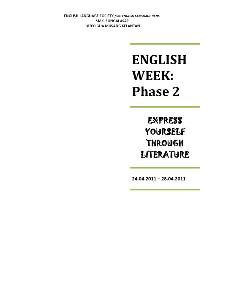 English Week: Phase 2: Express Yourself Through Literature | PDF