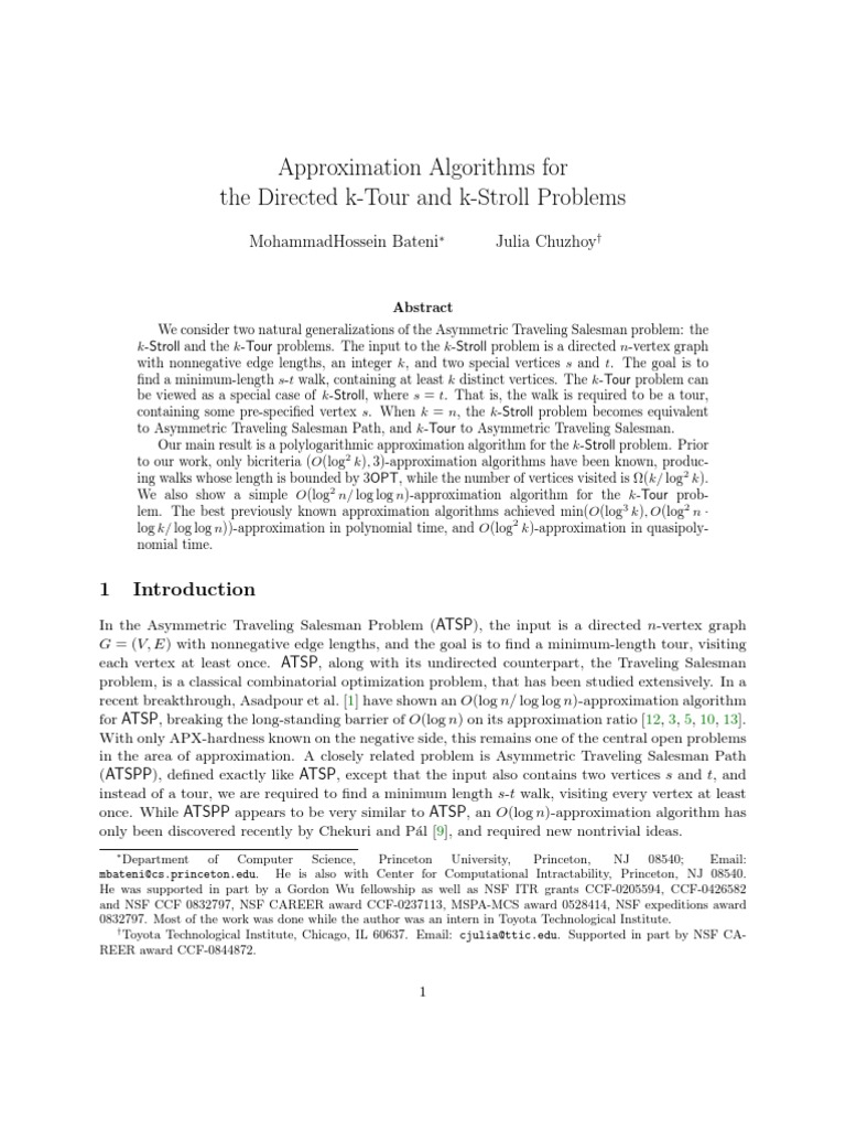 Approximation Algorithms For The Directed K-Tour and K-Stroll Problems | PDF | Vertex (Graph ...