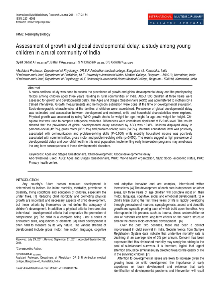 Assessment of Growth and Global Developmental Delay: A Study Among ...