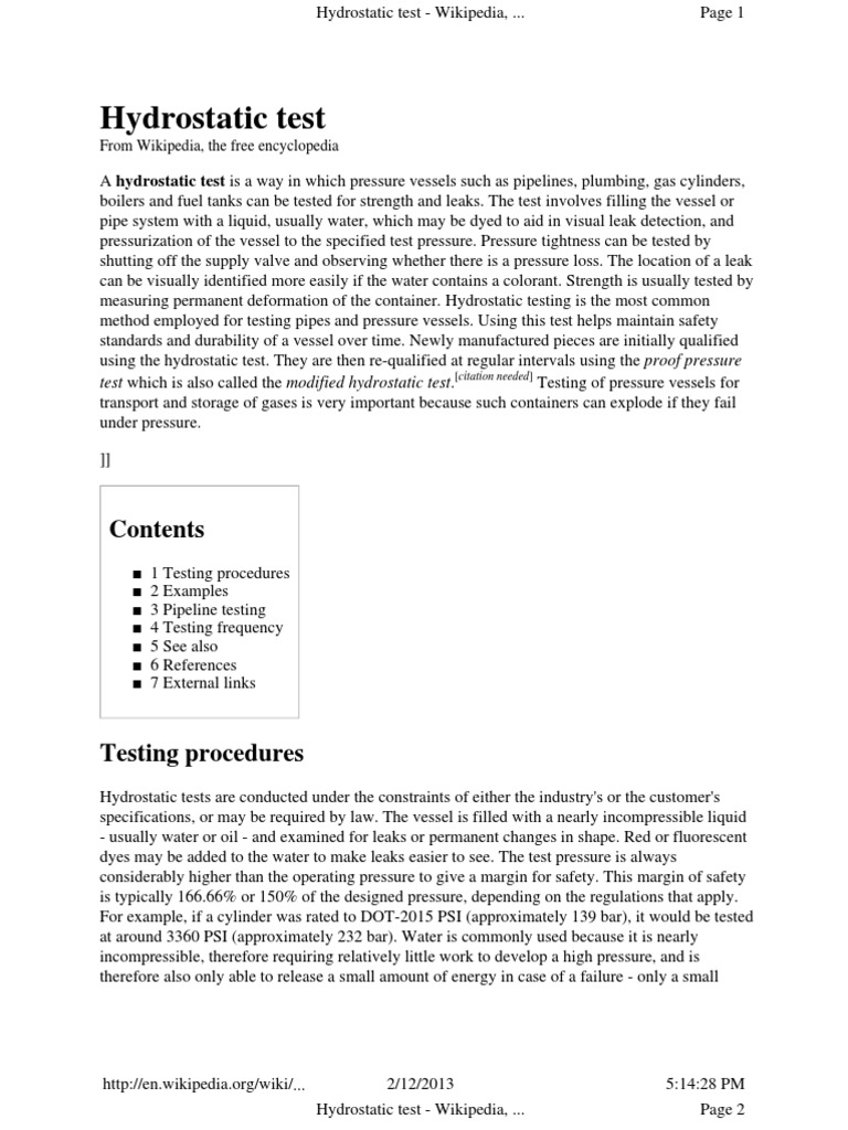 Hydrostatic Test: From Wikipedia, The Free Encyclopedia | PDF ...