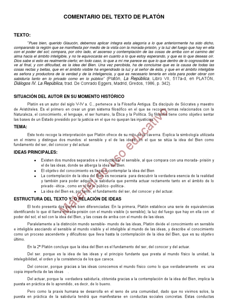 Comentario Del Texto de Platon 2011 PDF | PDF | Platón | Conocimiento