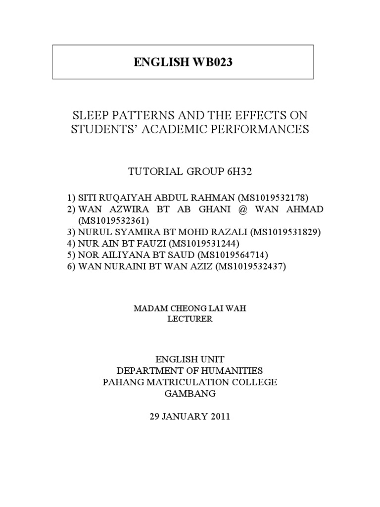 Sleeping Pattern Among Students Report | PDF | Sleep | Questionnaire