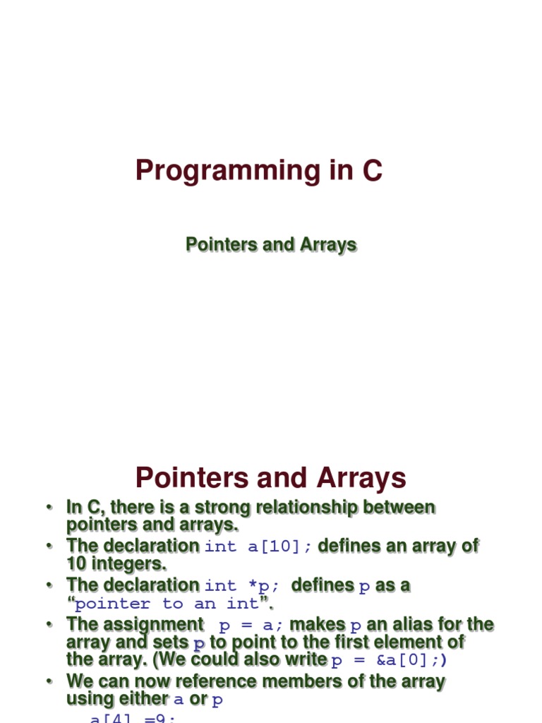 Programming In C Pointers And Arrays Pdf Pointer Computer Programming Array Data Type