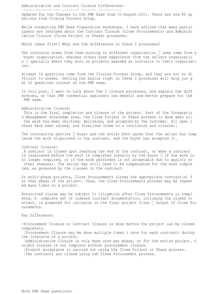 Administrative Closure and Contract Closure | PDF | Test (Assessment ...