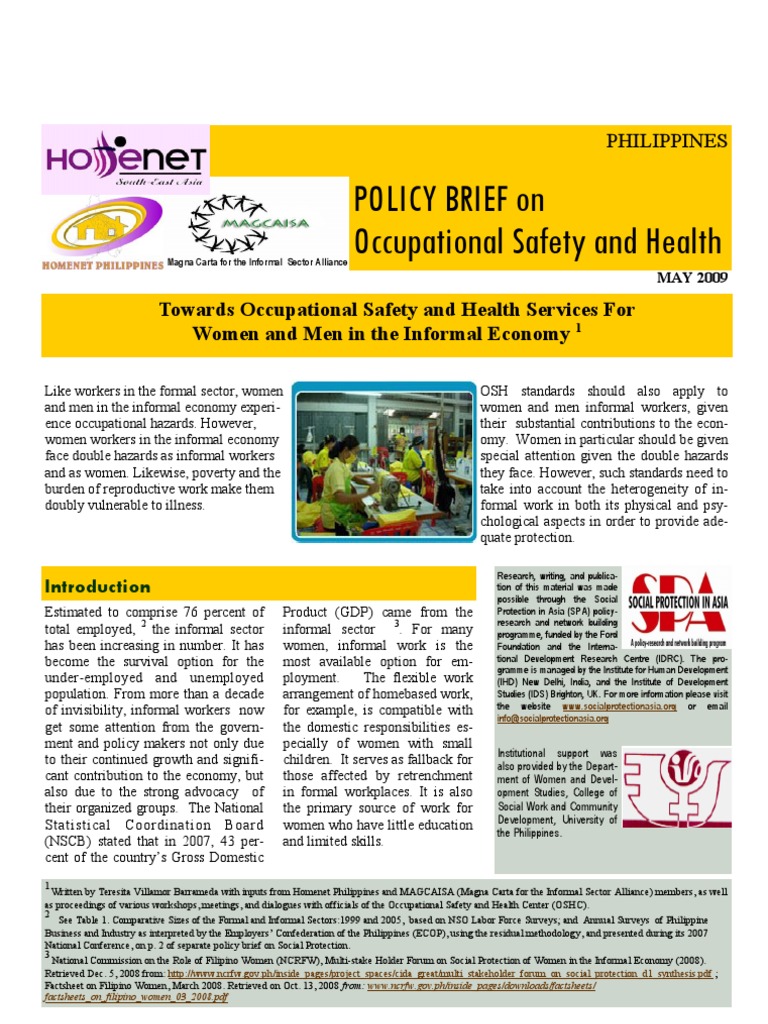 Occupational Health and Safety Philippines | Informal Sector ...