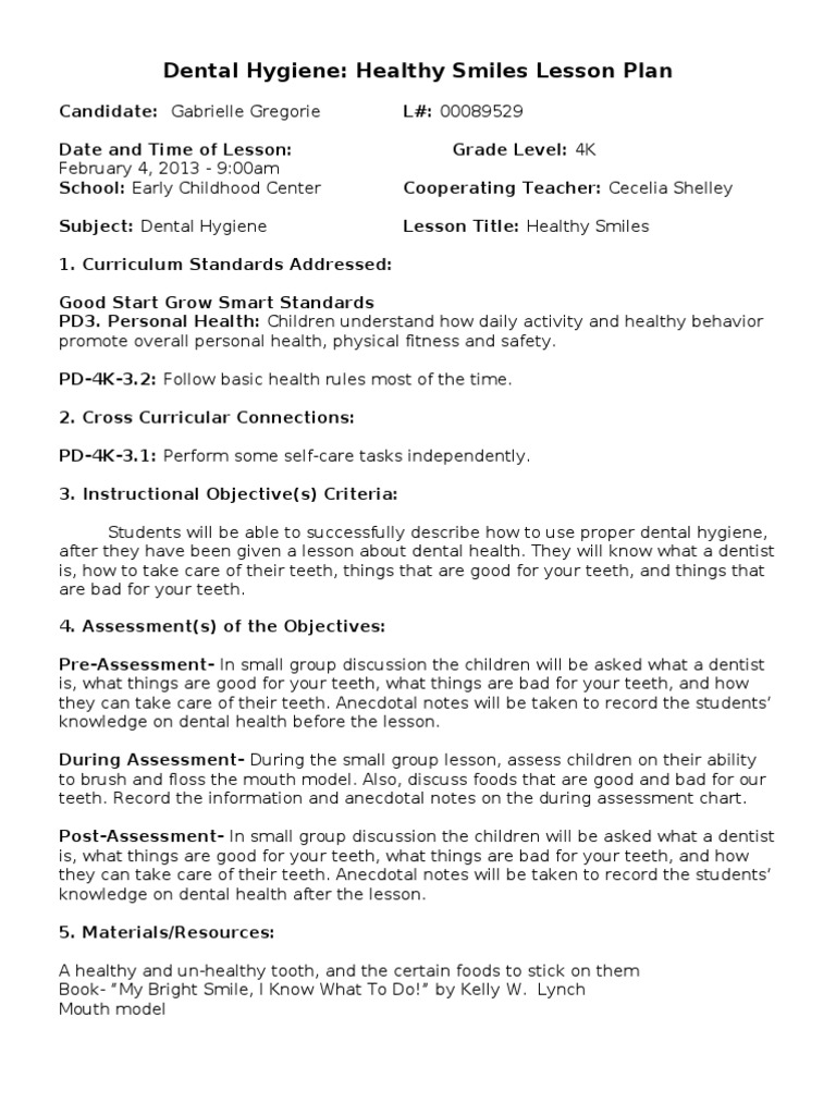 Lesson Plan 1 | PDF | Oral Hygiene | Human Tooth