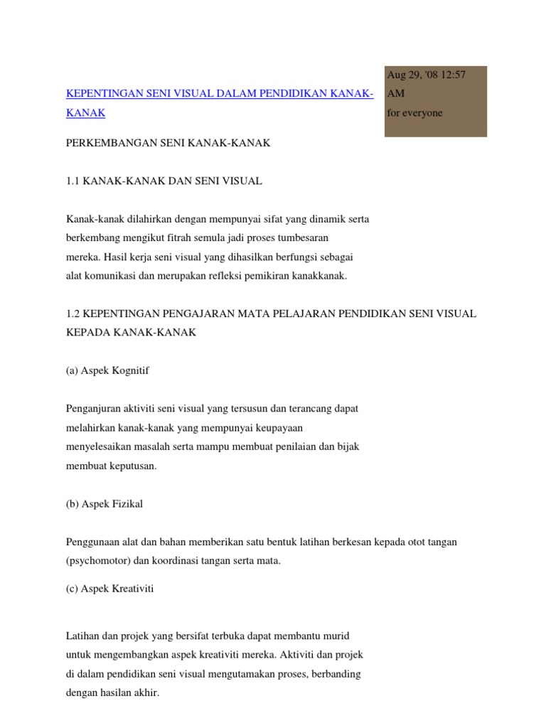 Kepentingan Seni Visual Dalam Pendidikan Kanak | PDF