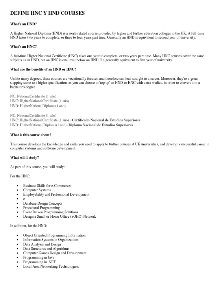 Define HNC y HND Courses | PDF | Information | Diploma
