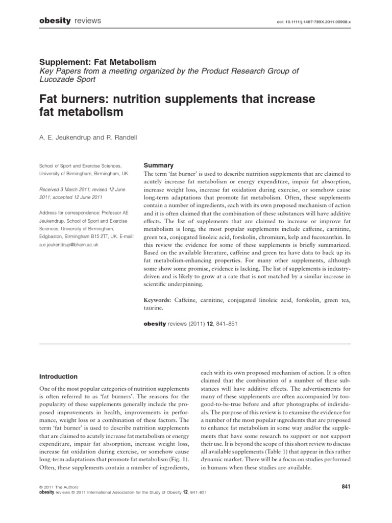 Fat Burners - Nutrition Supplements That Increase Fat Metabolism | PDF ...