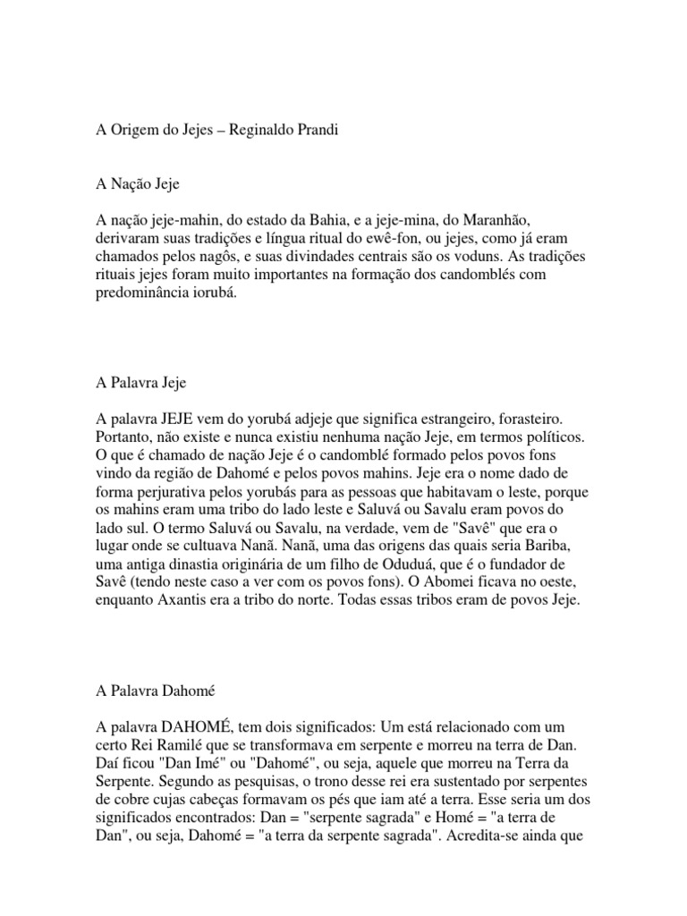 A Origem Dos Jejes - Reginaldo Prandi PDF | PDF