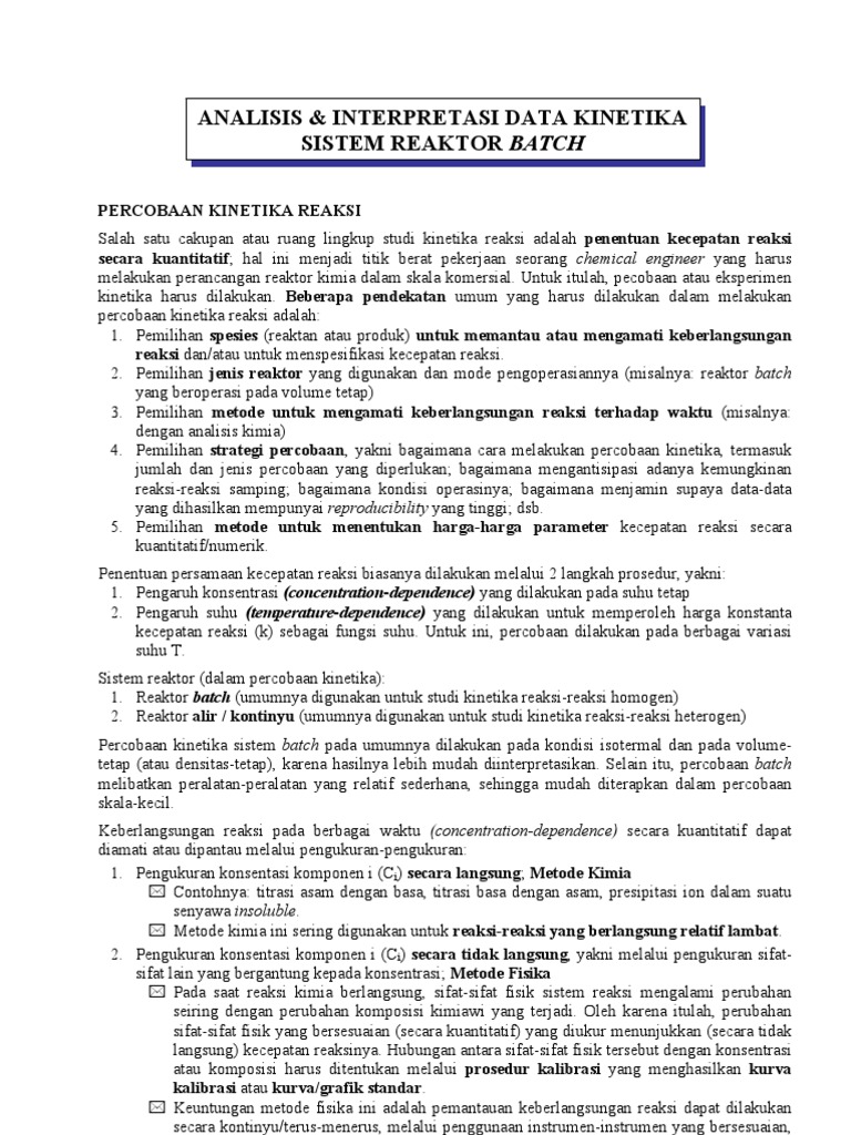 06 Handout Analisis Interpretasi Data Kinetika Sistem Batch | PDF | Metode & Bahan Ajar | Sains ...