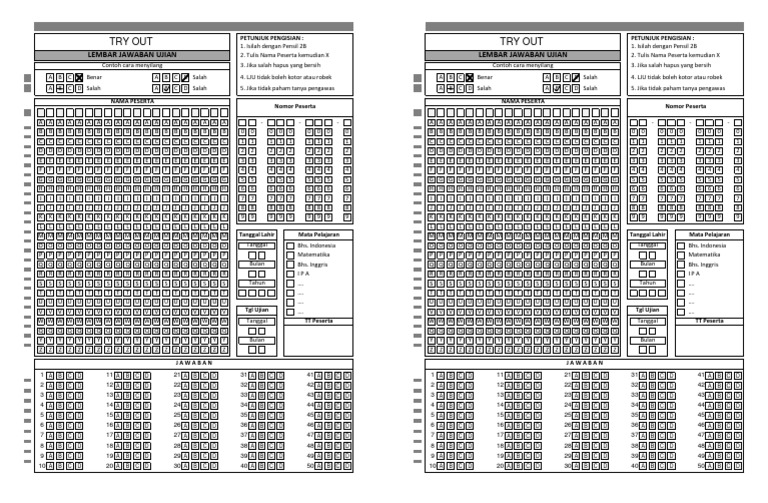 Try Out Try Out: Lembar Jawaban Ujian Lembar Jawaban Ujian | PDF