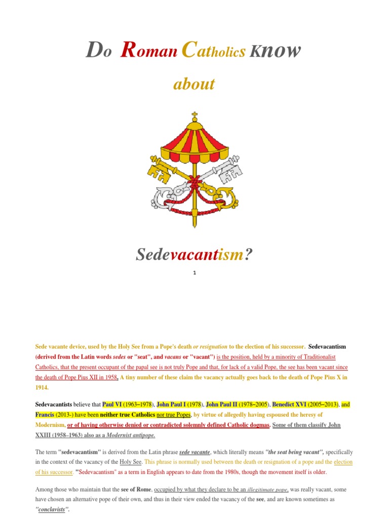 Understanding Sedevacantism in Catholicism | PDF | Church Organization ...