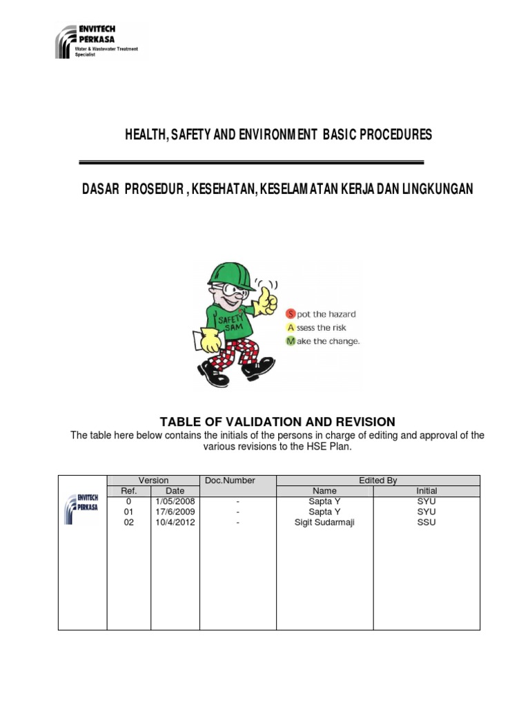 Health, Safety And Environment Basic Procedures: Table Of Validation ...