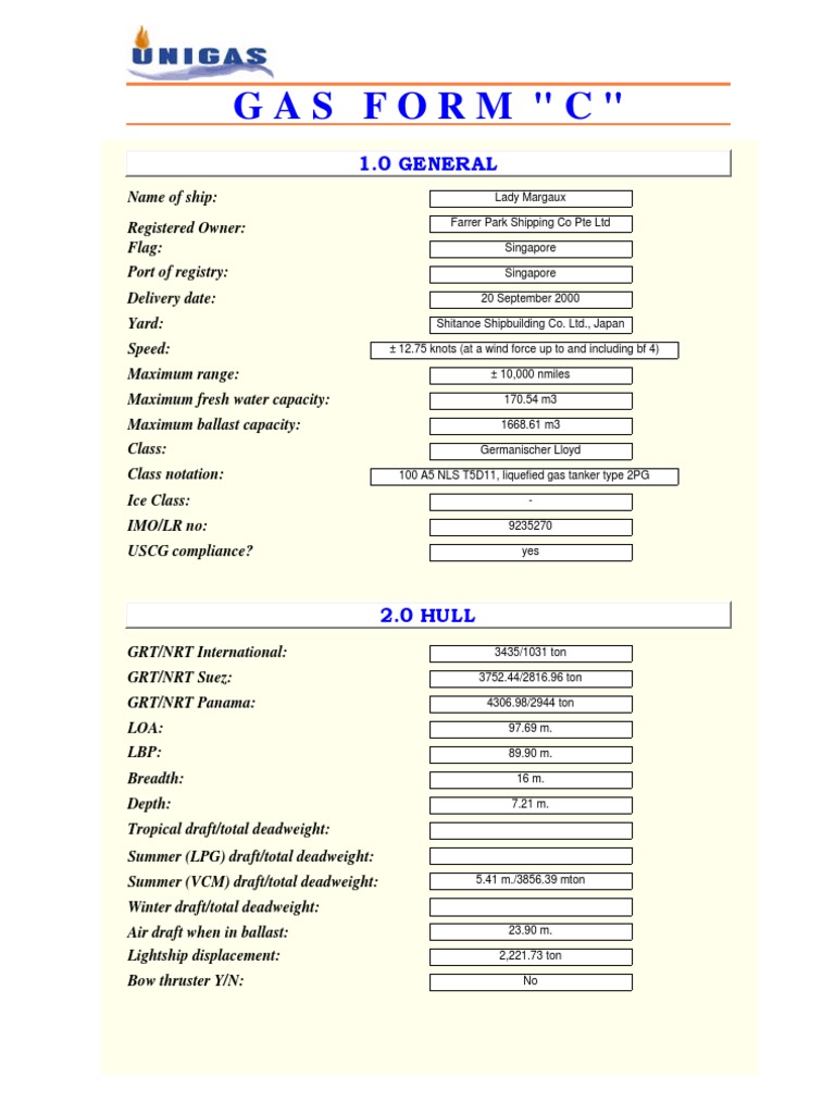Gas Form "C": 1.0 General | PDF | Propane | Gases