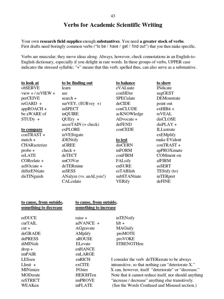 Essential Verbs for Academic Writing | PDF | Falsifiability | Verb