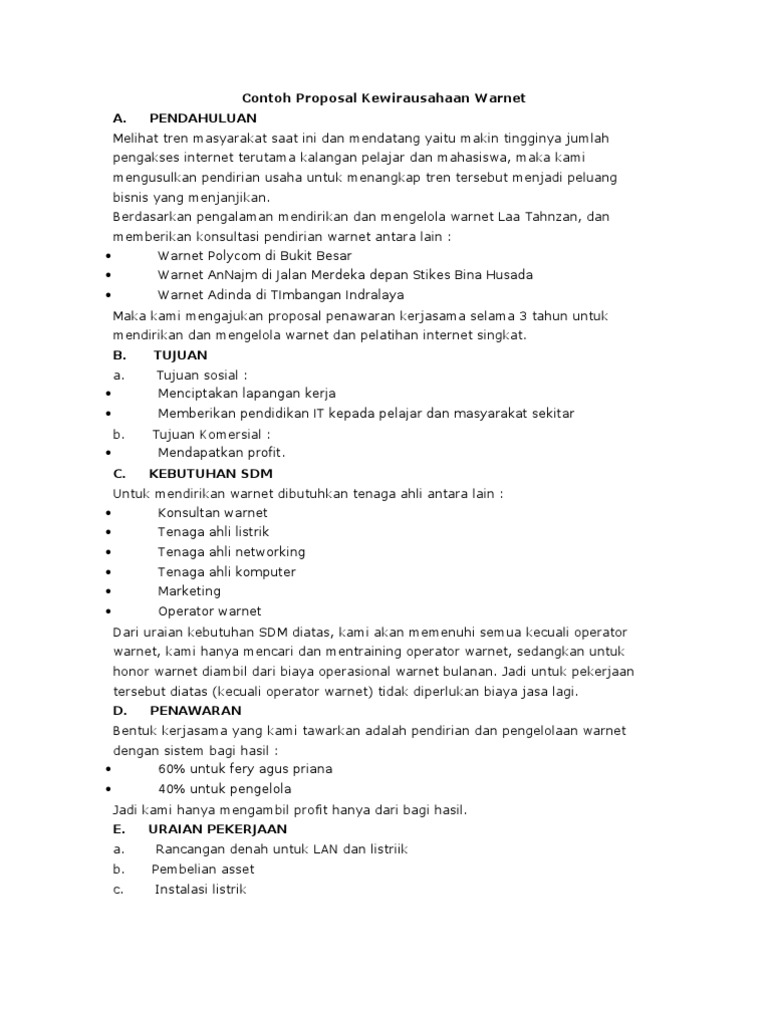 Contoh Proposal Kewirausahaan Warnet | PDF | Komputer