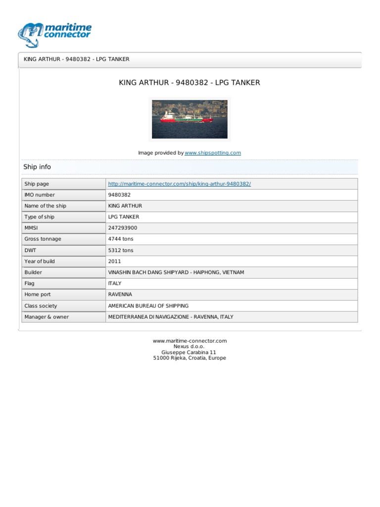 King Arthur LPG Tanker Details | PDF