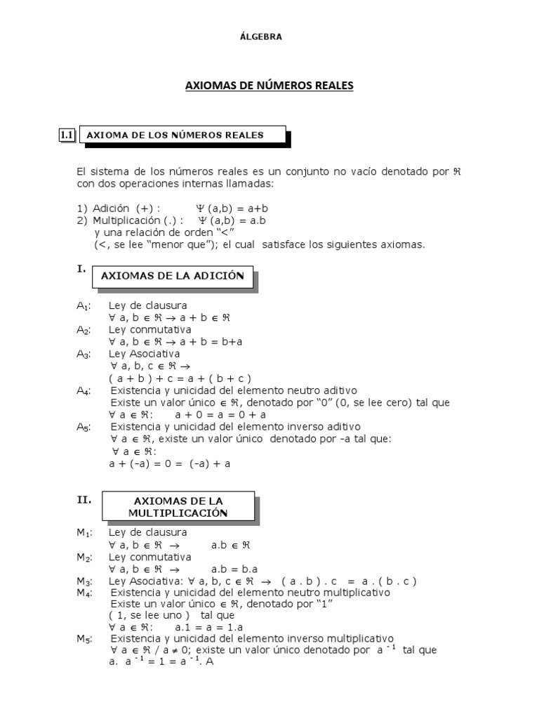 Axiomas de Números Reales | PDF