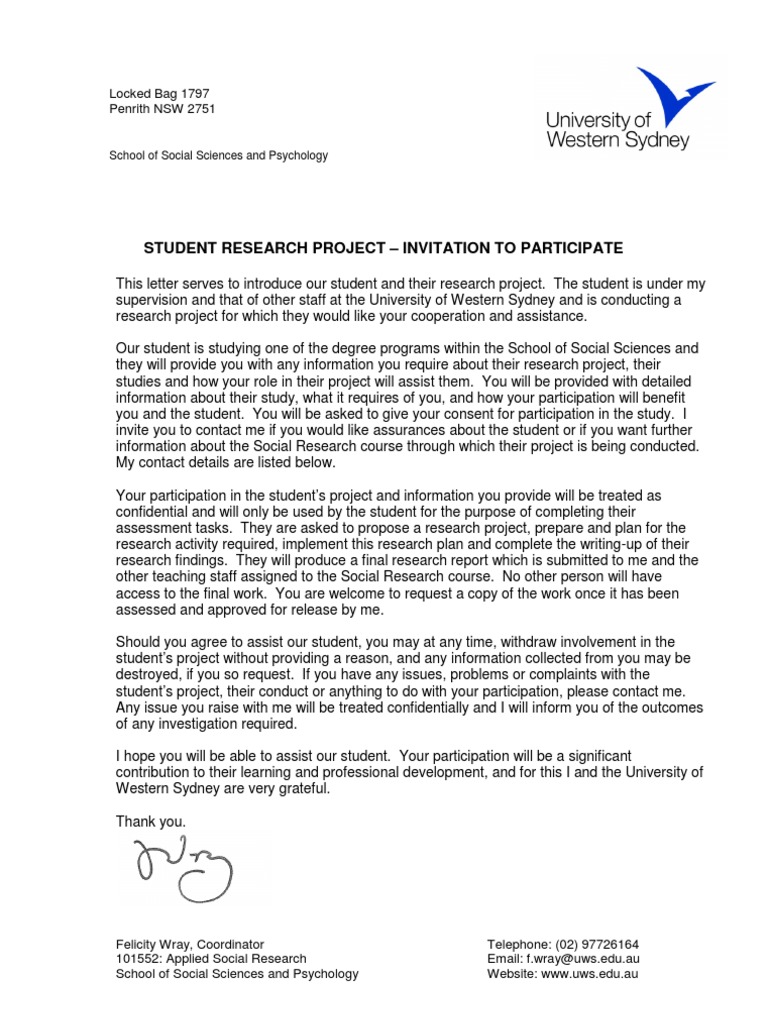 Felicity Student Support Letter | Social Research | Social Sciences
