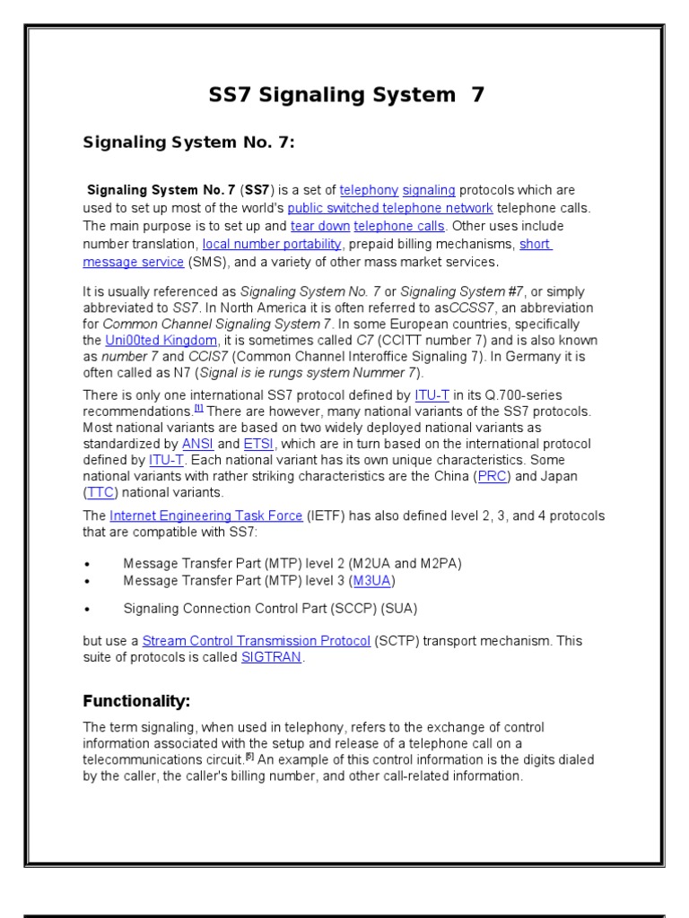 SS7 Signaling System | PDF | Networking Standards | Internet Protocols