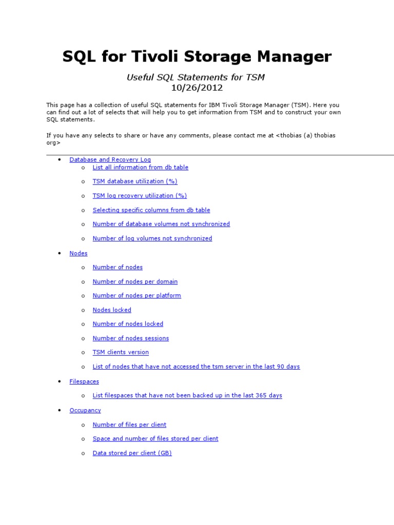 SQL For TSM | Download Free PDF | Computer Data Storage | Backup