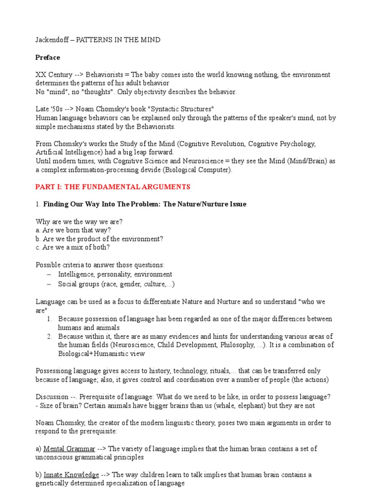 Jackendoff Patterns of The Mind - Analysis | PDF | Speech | Mind