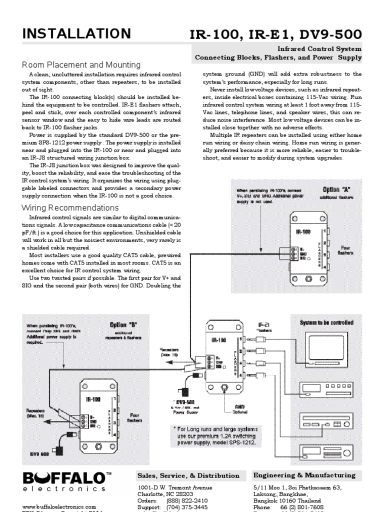 Installation: IR-100, IR-E1, DV9-500 | PDF | Electrical Wiring | Cable