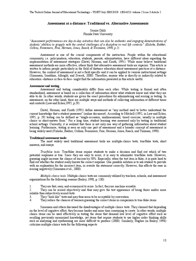 Traditional vs. Alternative Assessments | PDF | Educational Assessment ...