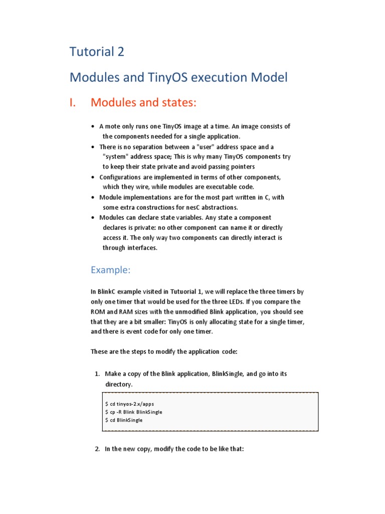 TinyOS Modules Execution Tutorial | PDF | Interface (Computing) | C (Programming Language)