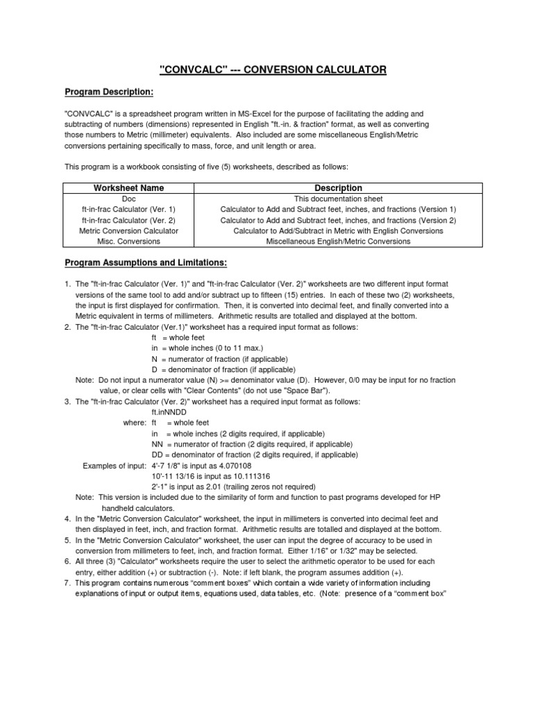 Convcalc - Conversion Calculator | PDF