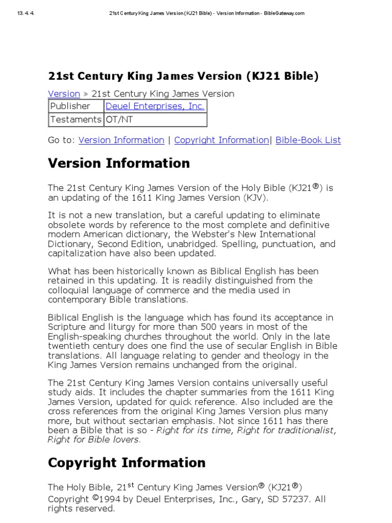 Version Information: 21st Century King James Version (KJ21 Bible) | PDF ...