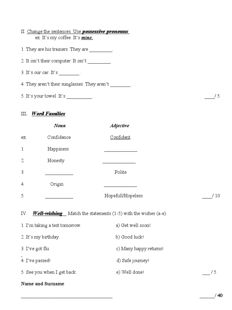 Possessive Pronouns: - Word Families | PDF