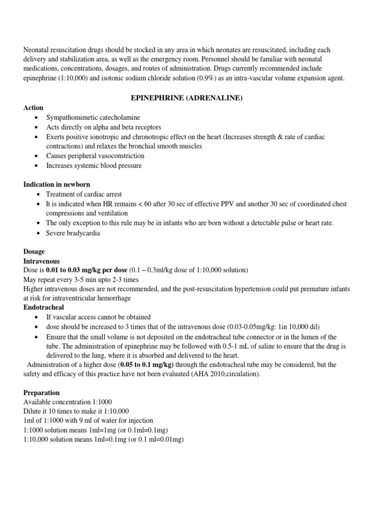 Neonatal Resuscitation Drugs | PDF | Epinephrine | Cardiopulmonary ...