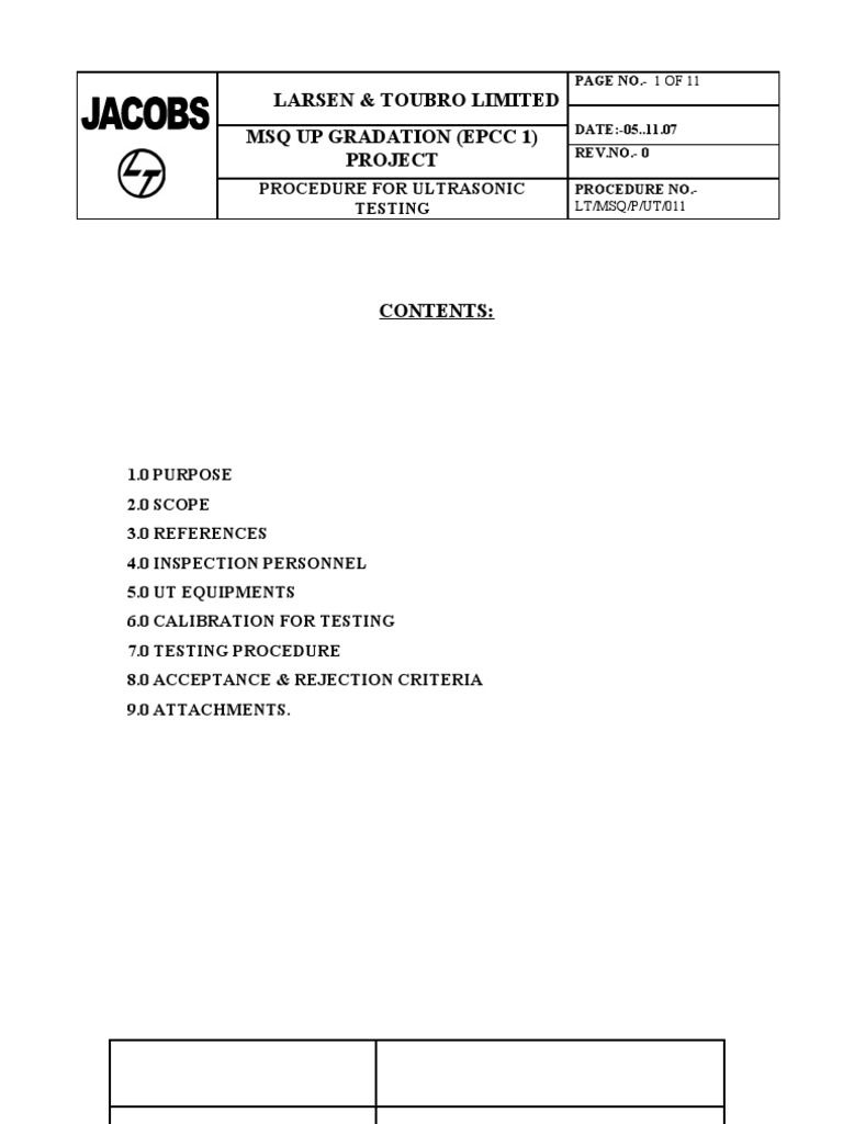 Ultrasonic Testing Procedure for Welds | PDF