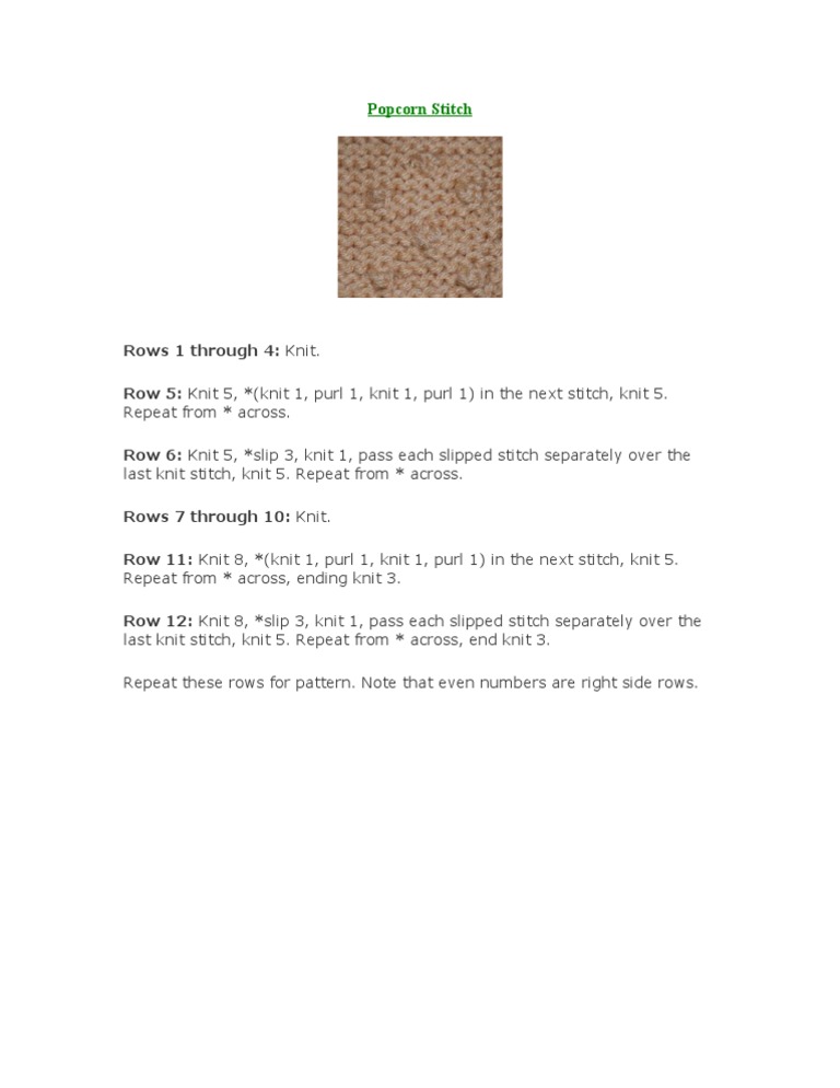 Popcorn Stitch: Repeat From Across | PDF