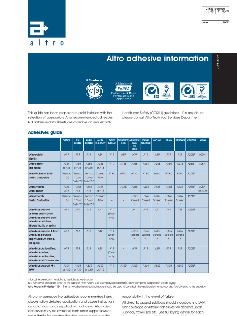 Altro Adhesive Guide | PDF | Adhesive | Economic Sectors