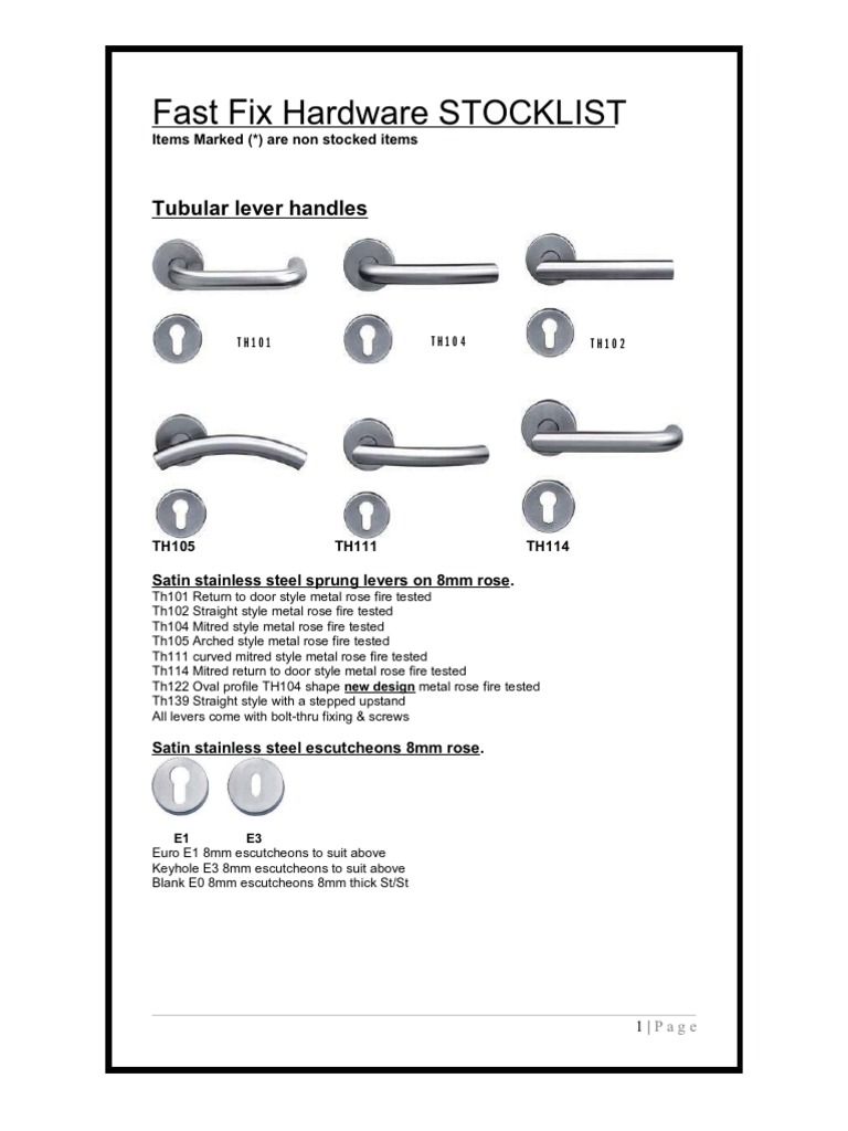 Hardware Stock List | Door | Stainless Steel