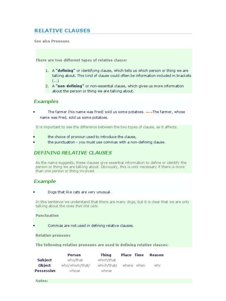 Relative Clauses | PDF | Pronoun | English Language