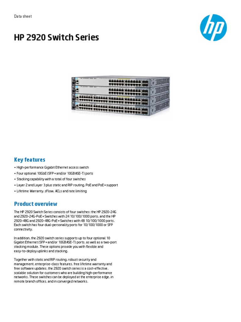HP 2920 Switch SeriesDatahseet | PDF