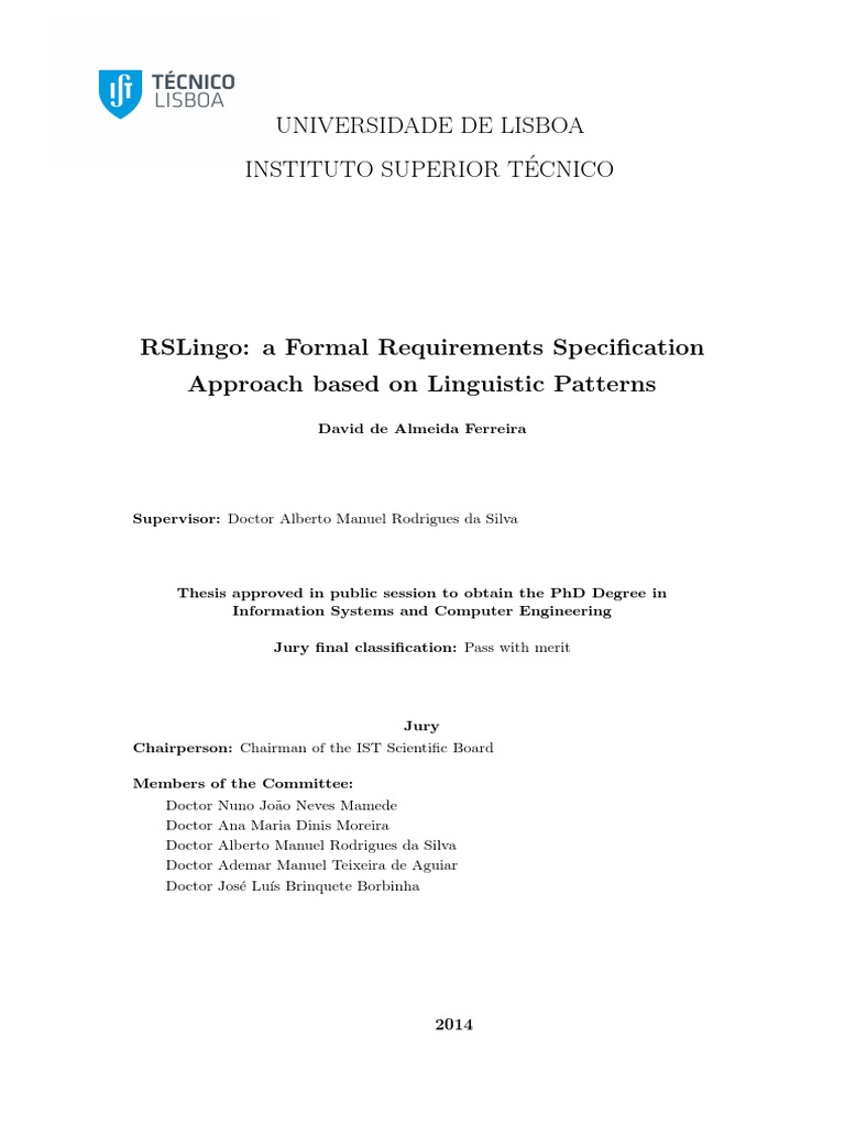 RSLingo: A Formal Requirements Specification Approach Based On Linguistic Patterns | PDF ...