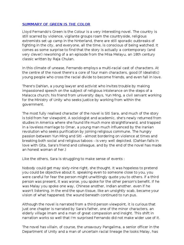 Summary of Green Is The Color | PDF | Malaysia | Race (Human ...