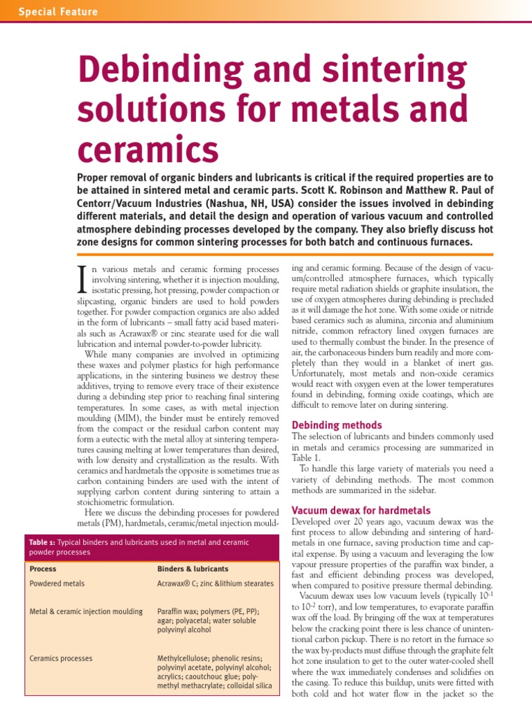 Debinding and Sintering Solutions For Metals and Ceramics | PDF ...