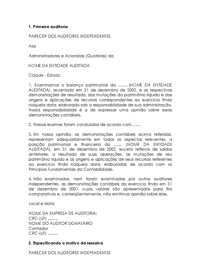 Modelos de Parecer de Auditoria Com Ressalva | PDF | Relatório anual ...
